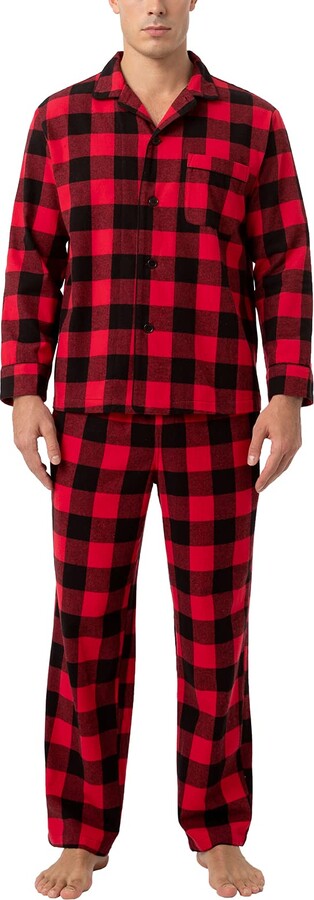 LAPASA Men's 100% Cotton Flannel Pajama Set Pyjamas Top & Bottom M95 (Black & Red Checked ...