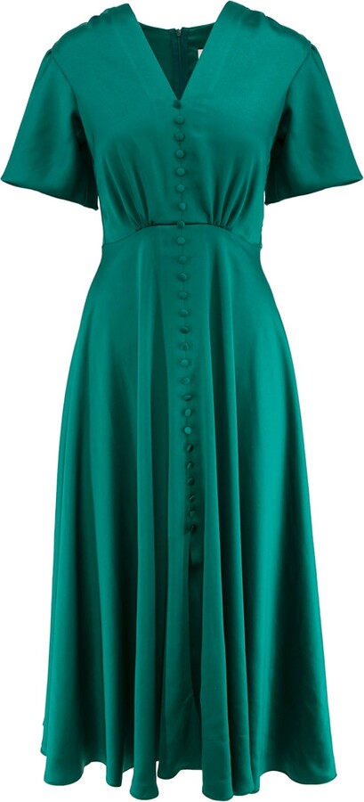 Roserry Women's Brooklyn Retro Midi Satin Dress In Emerald Green ...