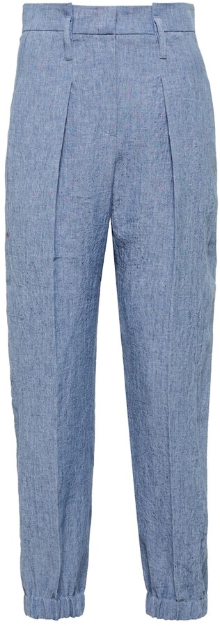 Brunello Cucinelli Embellished high-rise linen pants - ShopStyle