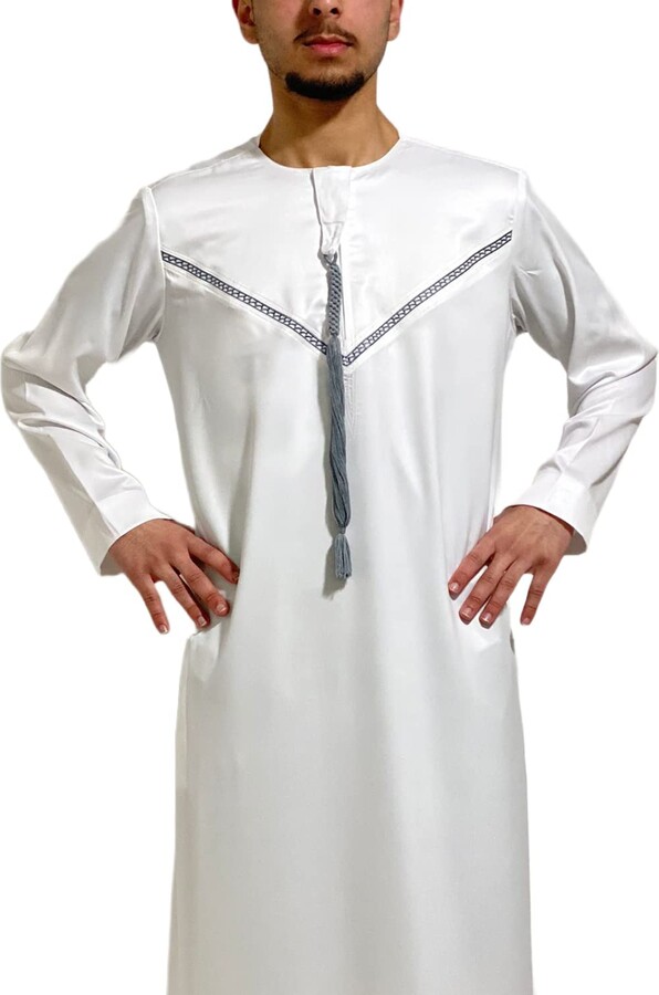 Hilto Men's Thobe Jubba Muslims Islamic Arabian Dress Middle East Omani ...