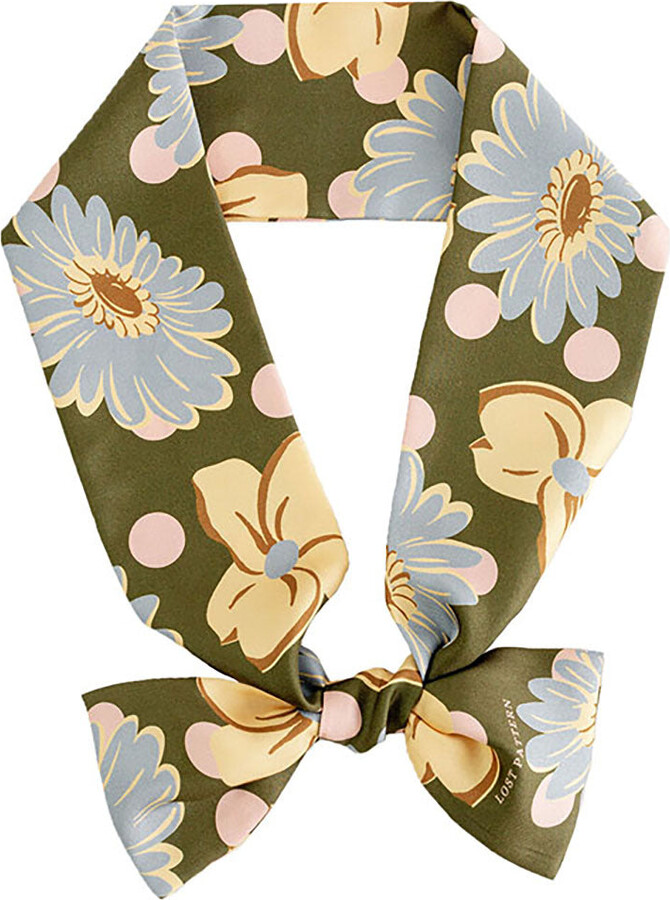 Lost Pattern NYC - “Miss Daisy” Floral Silk Neck Scarf - Olive Green ...