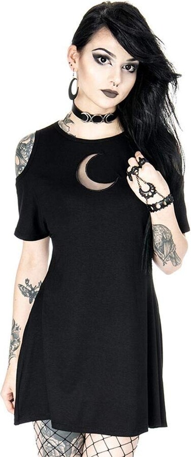 Restyle Clothing Crescent Moon - Cold Shoulder Gothic Tunic Dress (S ...
