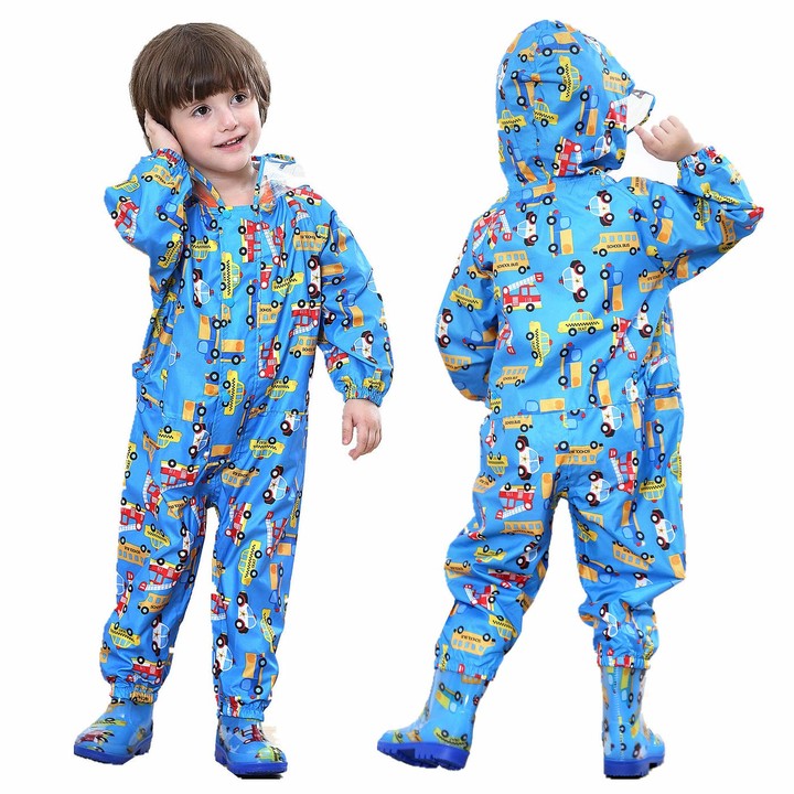 TURMIN 3D Girls Boys Raincoat Kids Puddle Suits All in One Waterproof Baby Hooded Overall ...