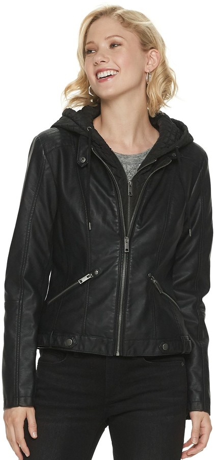 Women's Sebby Collection Hooded Faux-Leather Jacket - ShopStyle Clothes ...