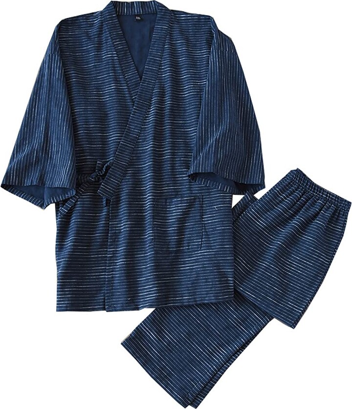 Fancy Pumpkin Men's Japanese Style Robes Double Gauze Cotton Kimono Pajamas Suit [Size L - ShopStyle