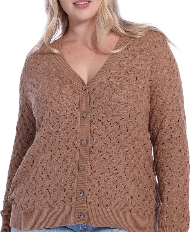 Minnie Rose Plus Size Cotton Cashmere Pointelle Cardigan - ShopStyle