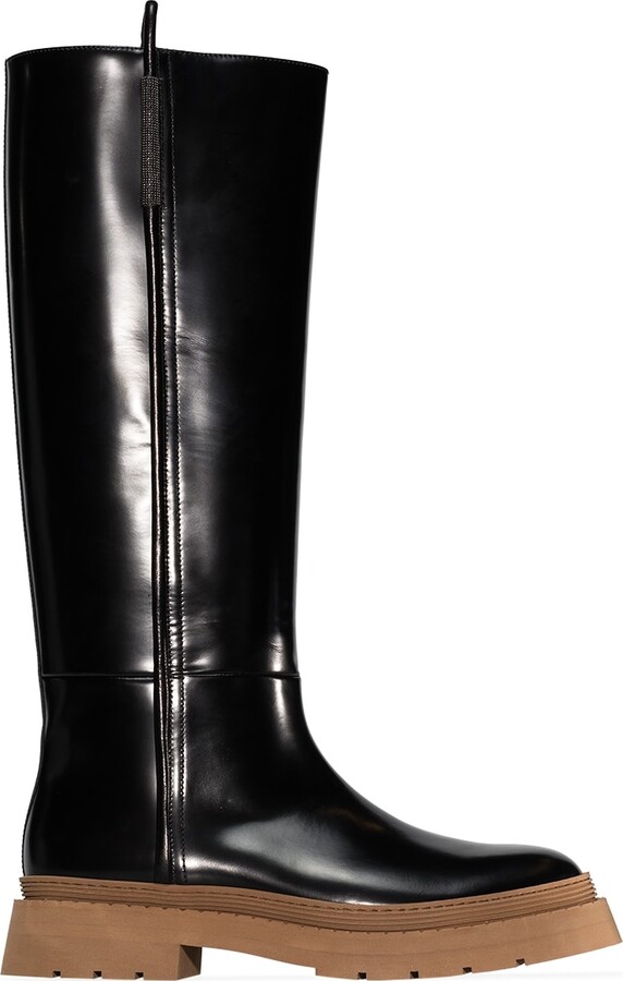 Brunello Cucinelli Knee-High Lug-Sole Leather Boots - ShopStyle