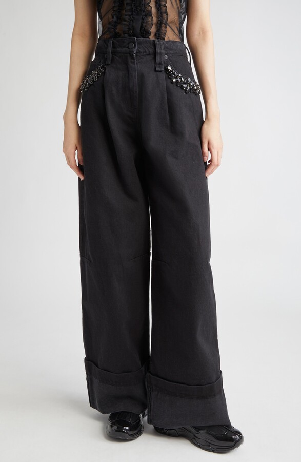 Simone Rocha Turbo Crystal Embellished Wide Leg Puddle Carpenter Jeans ...