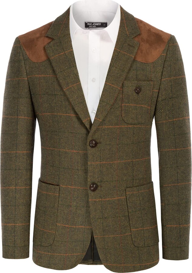 PJ PAUL JONES Mens British Wool Blend Suit Blazer Patchwork Tweed Sport ...