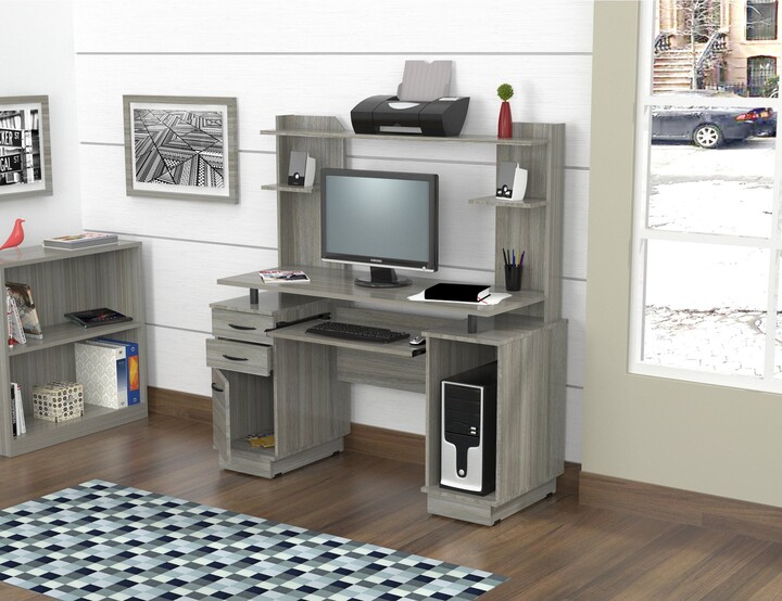 Global Pronex Laminate 2-Pedestal Computer Office Desk with Hutch ...