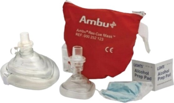Kemp USA Kemp Ambu CPR Mask with O2 Inlet, Headstrap, Gloves, and Wipes in Soft Case Pouch ...