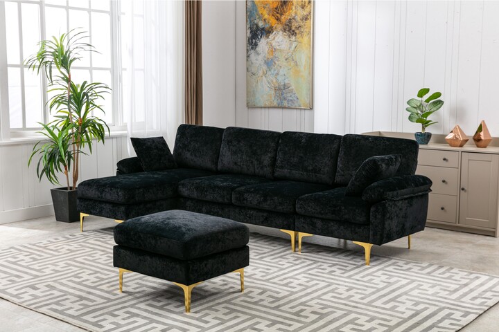 NINEDIN Modern U-Shape Sectional Sofa, Large Chenille Fabric Modular ...