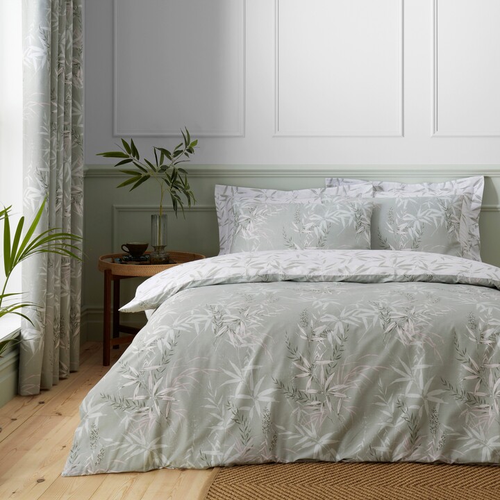 Dunelm Sophia Sage Shadow Bamboo Duvet Cover And Pillowcase Set Light