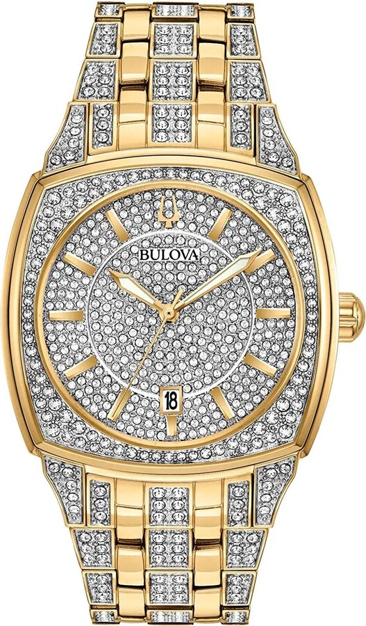 Bulova Men's Crystals Phantom Gold Tone Stainless Steel 3-Hand Quartz ...