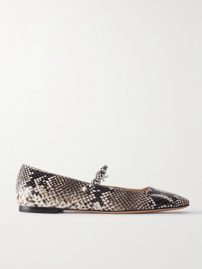 Gianvito Rossi Borneo Snake-effect Leather Mary Jane Flats - Animal ...