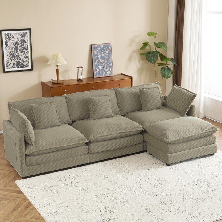 Ball & Cast 112" Modern Sectional Two-Layer Soft Upholstered Seat Couch ...