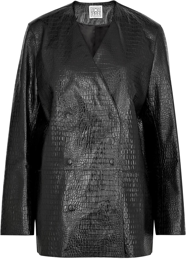 Totême Black crocodile-embossed leather jacket - ShopStyle