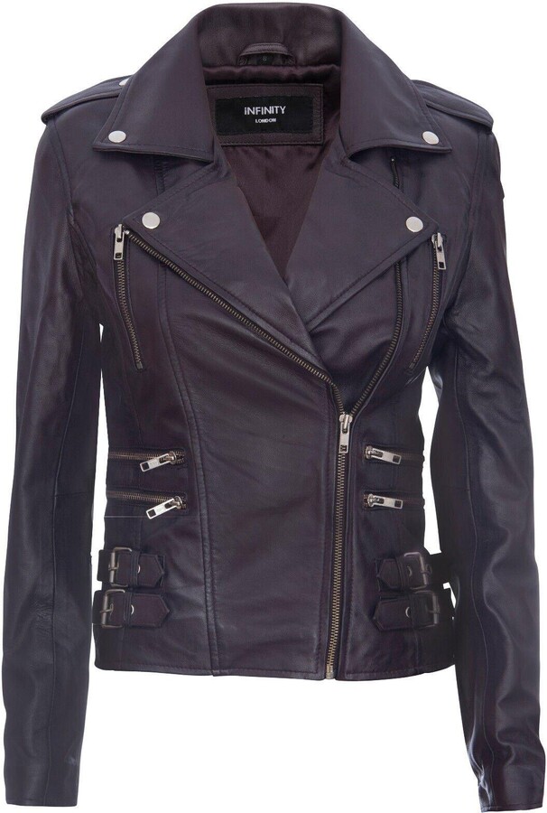 Infinity Leather Leather Brando Biker Jacket-Loddon - Purple - ShopStyle