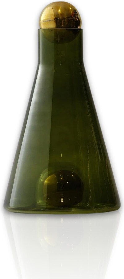 Marleth Green Cone-Shaped Glass Decanter With Brass Sphere Details ...