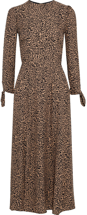 Reformation Zelda Tie-detailed Leopard-print Crepe Midi Dress - ShopStyle