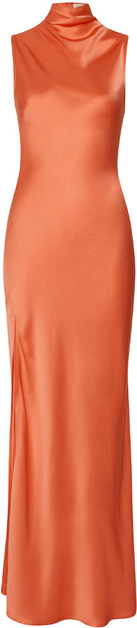 Sally LaPointe Satin Drape Neck Maxi Dress - ShopStyle
