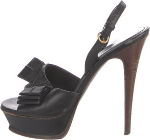Saint Laurent Leather Slingback Sandals - ShopStyle