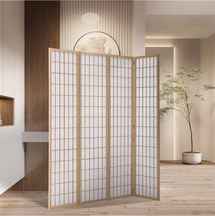 Living and Home 4-Panel Solid Wood Folding Room Divider Screen ...
