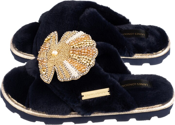LAINES LONDON - Ultralight Chic Slipper Sliders With Artisan Golden ...