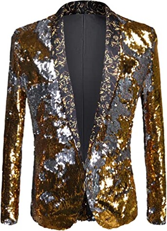 HSQIBAOER Shiny Yellow Jacket Men Nightclub Prom Suit Blazer Wedding ...