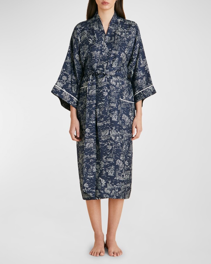 Olivia von Halle Sabine Toile-Print Silk Twill Robe - ShopStyle