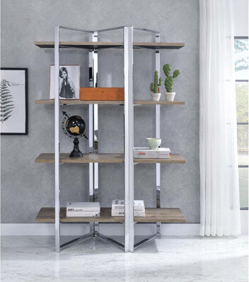 Brayden Studio Libby Metal Frame Bookshelf With 4 Wooden Fixed Shelves ...