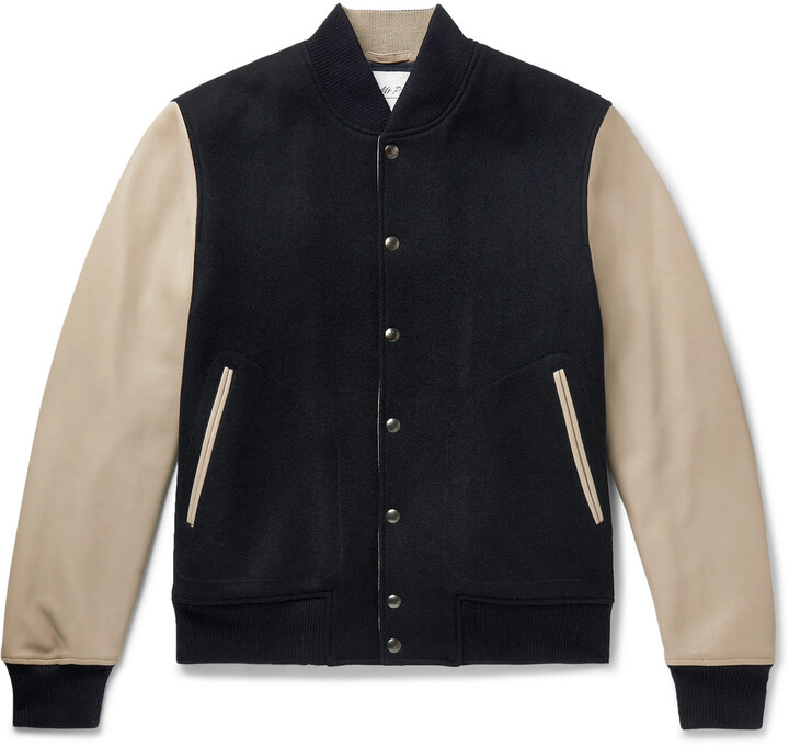 Mr P. Melton Wool And Leather Bomber Jacket - ShopStyle