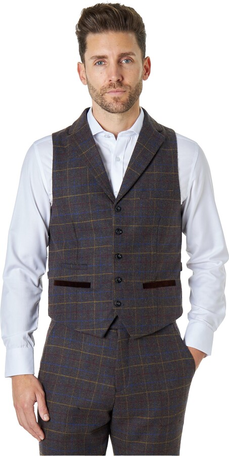 XPOSED of London Mens Tweed Check Waistcoat Vintage Herringbone ...