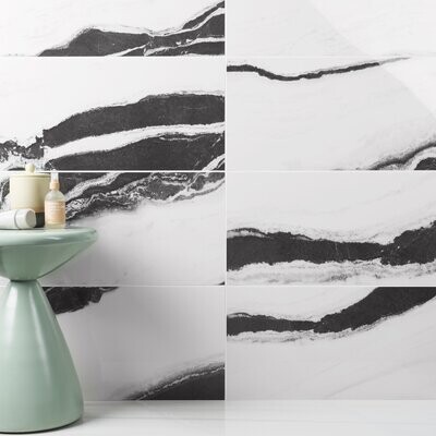 Bond Tile Magnus 11.81 in. x 23.62 in. Polished Porcelain Marble Look ...