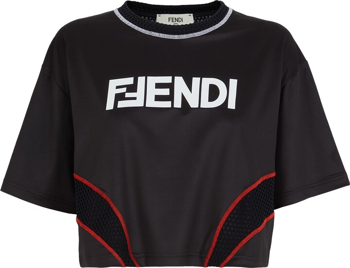 Fendi FF Logo Mesh Inset Crop Graphic Tee - ShopStyle T-shirts