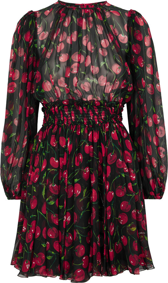 Dolce & Gabbana Cherry-print Silk-chiffon Mini Dress - ShopStyle