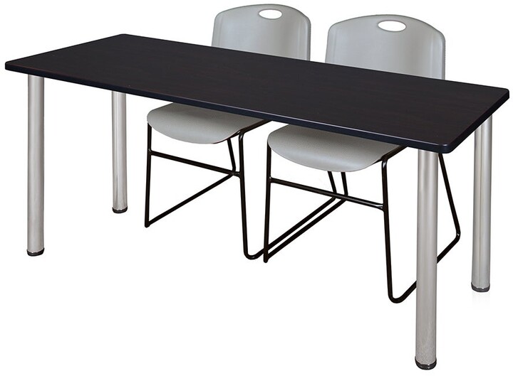 Regency Seating Kee Chrome 66-inch x 24-inch Training Table with 2 Grey Zeng Stack Chairs ...