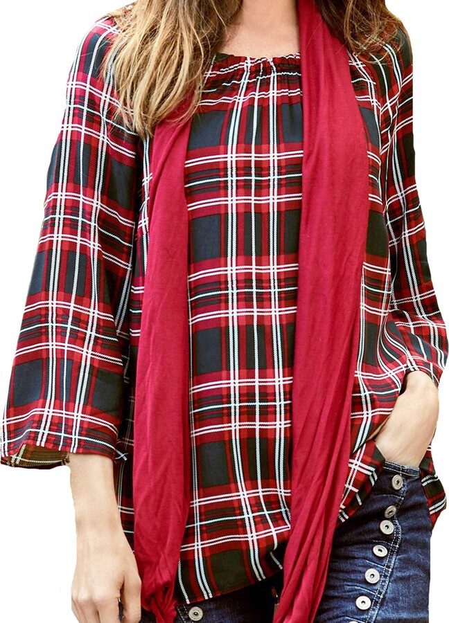 TopsandDresses Ladies Navy Blue and Red Tartan Checked Gypsy Tunic Top ...