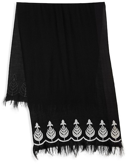 Janavi Pearl Leaf and Feather Border Cashmere Scarf - ShopStyle Accessories