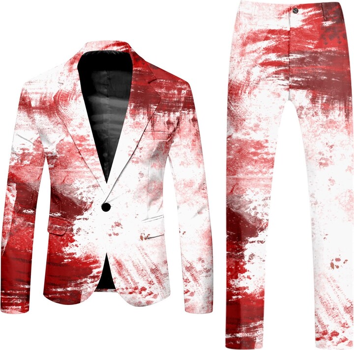 Caxndycing Halloween Suit Men's Blood Splash Horror Outfits Casual Crew ...