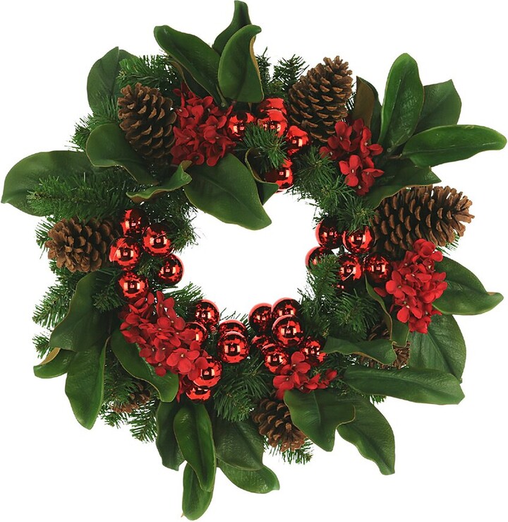 Creative Displays 22" Evergreen Holiday Wreath With Hydrangeas ...