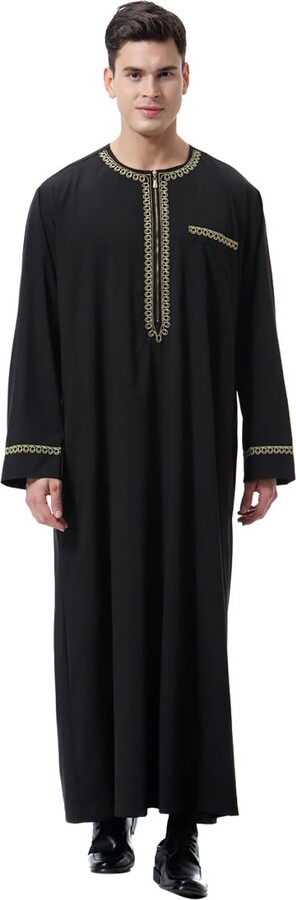 HULKAY Mens Muslim Robes Dubai Kaftan Islamic Clothing Arabic Prayer ...