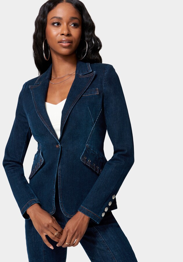 Bebe Eyelet Trim Tailored Denim Jacket - ShopStyle