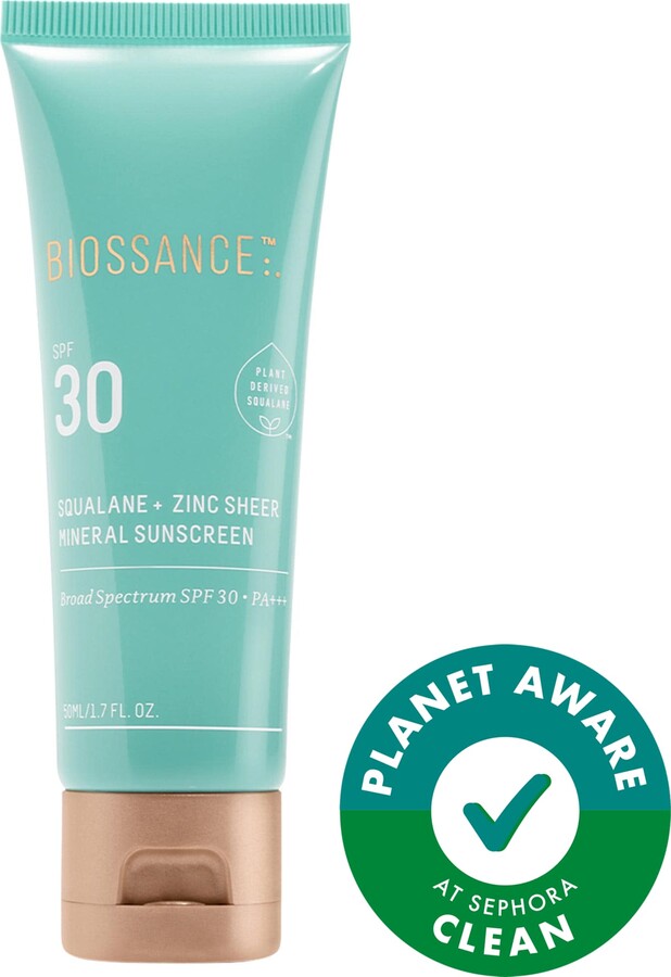 Biossance Squalane + Zinc Sheer Hydrating Mineral Sunscreen SPF 30 with ...