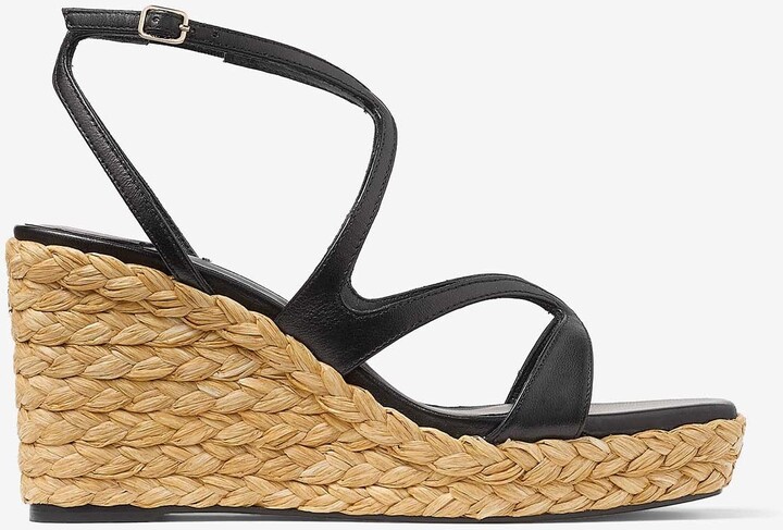 Jimmy Choo Ayla 85 Nappa Leather and Raffia Wedge Sandals - ShopStyle