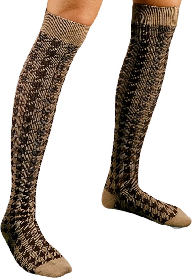 High Heel Jungle by Kathryn Eisman Houndstooth Knee High Socks Brown ...