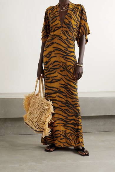 Norma Kamali Obie Tiger-print Stretch-jersey Maxi Dress - Camel - ShopStyle