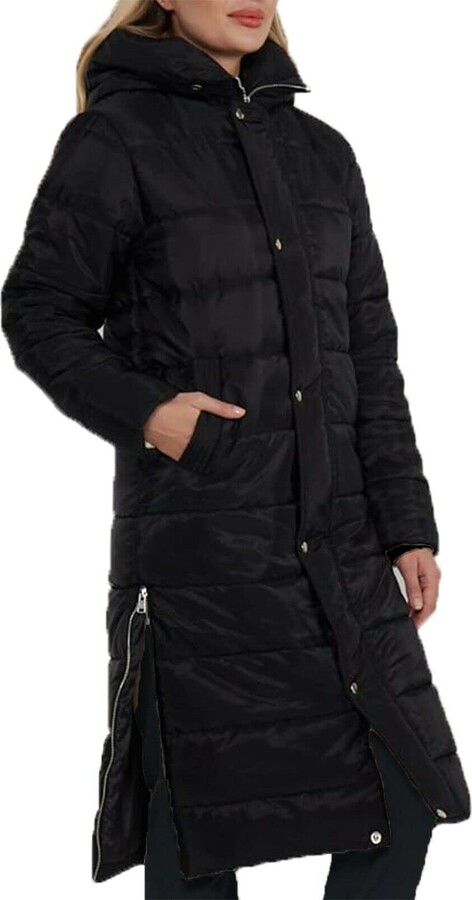 UK Dispatch Size 12 Long Line Black Puffer Coat Side Zip Quilted Body ...