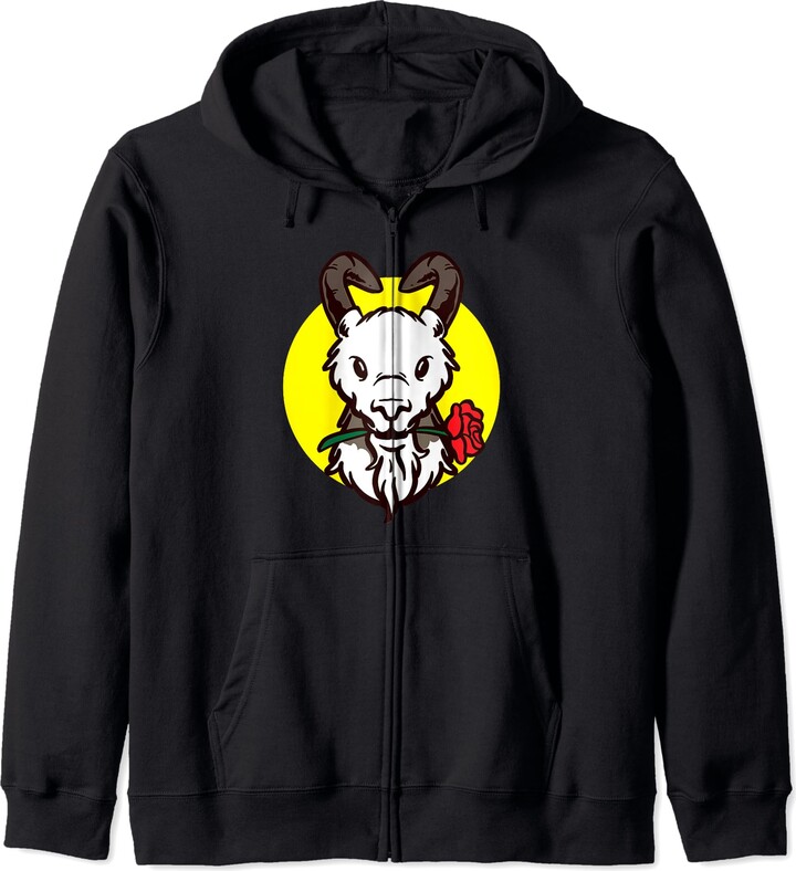 Goat Farm Animals Gothic Goat Flower Rose Goth Occult Zip Hoodie ...