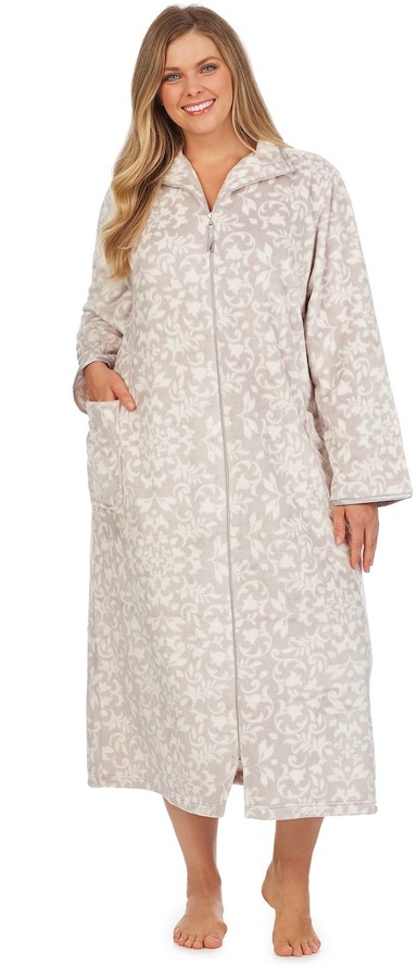 Stan Herman Plus Size Printed Plush Zip-Front Robe - ShopStyle